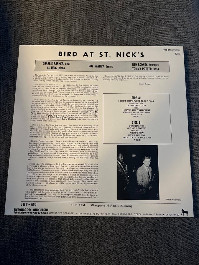 Charlie Parker Bird At St. Nick's Original Jazz.. | Köp på Tradera ...