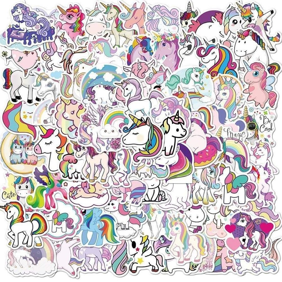 Vattentåliga enhörning klistermärken i 100-pack.. | Köp på Tradera ...