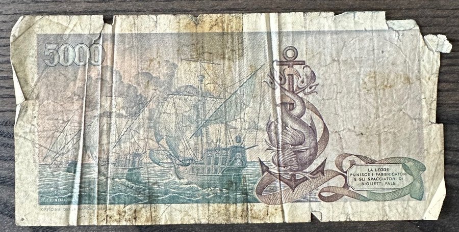 Sedel från Italien 5000 Lire / Banknote from It.. | Köp på Tradera ...