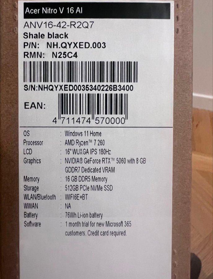 Acer Nitro V 16 AI – Ryzen 7 7260 / RTX 5060 8G.. | Köp på Tradera ...