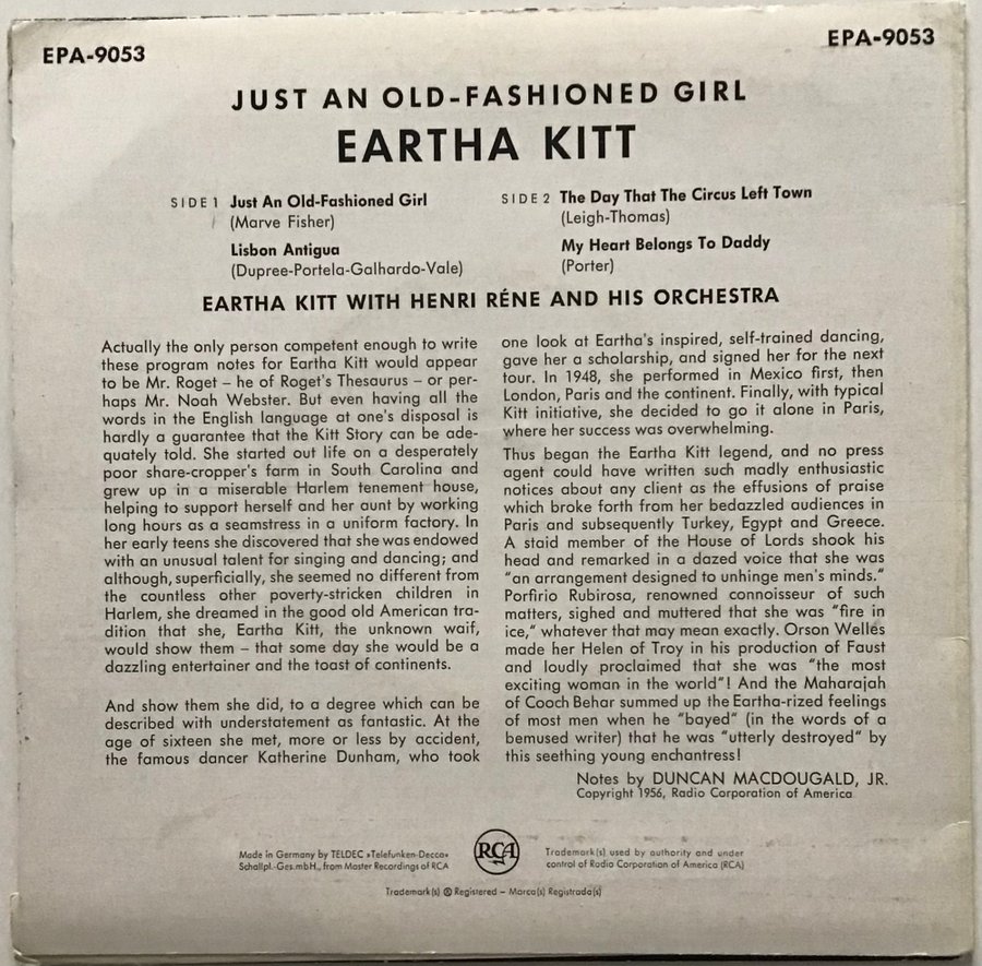 Eartha Kitt - Just An Old-Fashioned Girl - EP -.. | Köp på Tradera ...