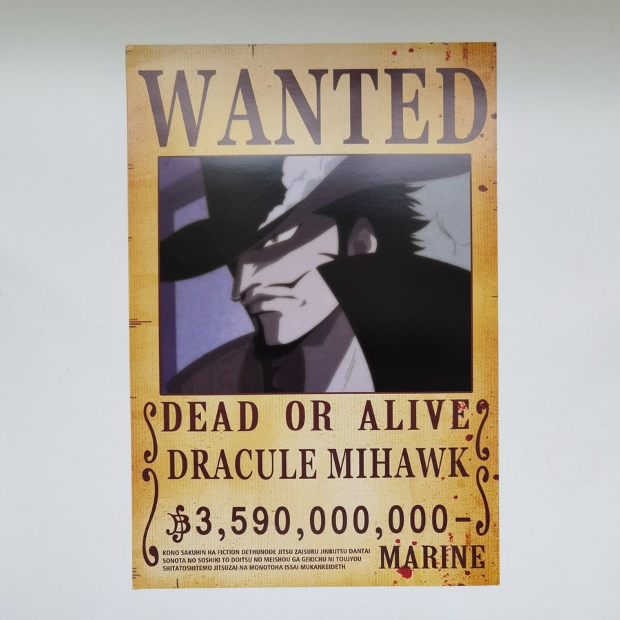 One Piece: Wanted Poster - Dracule Mihawk 3,590.. | Köp på Tradera ...