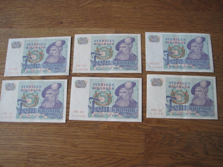 Gamla sedlar. 5-kronor, Sverige. Ovikta. | Köp på Tradera (695086296)