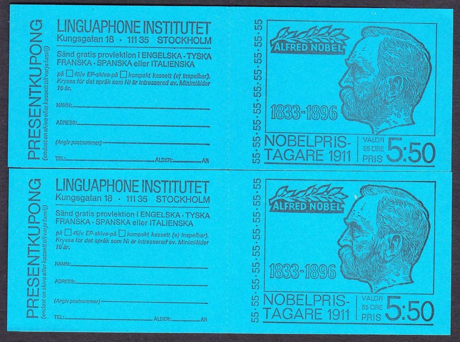 H 251 A (2). Nobel 1911. Två felfr.. | Köp från PO-Åhus på Tradera ...