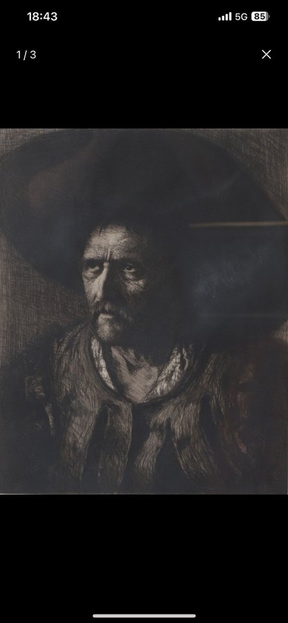 KARL REISENBICHLER. Man med hatt, original rade.. | Köp på Tradera ...