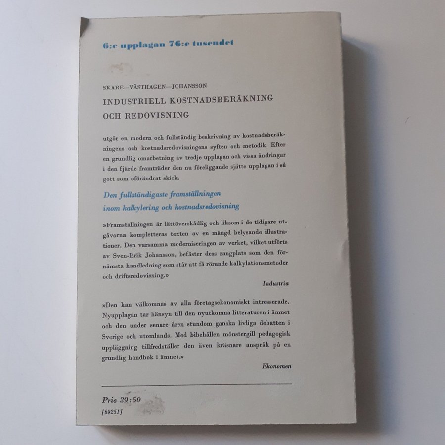 BOK - Industriell kostnadsberäkning o redovisni.. | Köp på Tradera ...