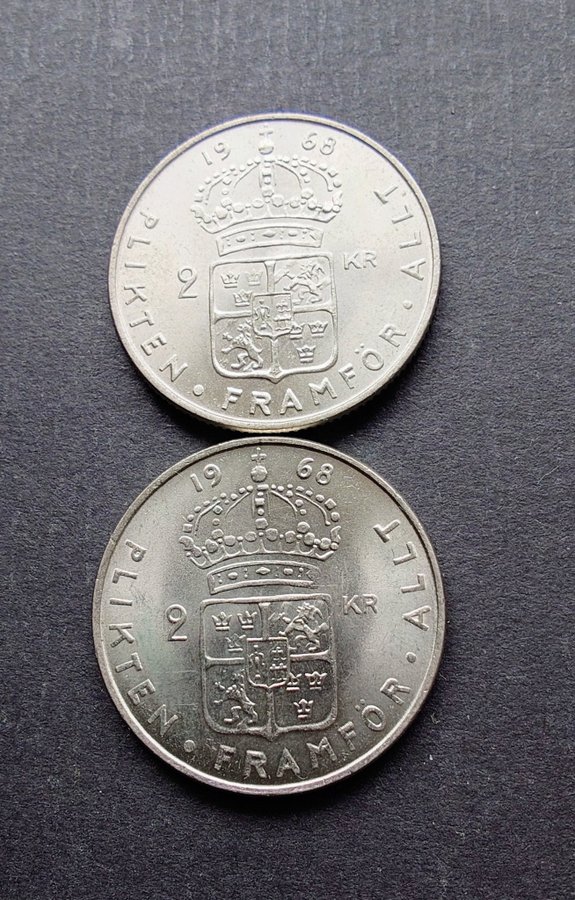 Sverige: 2 kronor 1968 Utan svans, Gustaf VI Ad.. | Köp på Tradera (696775524)