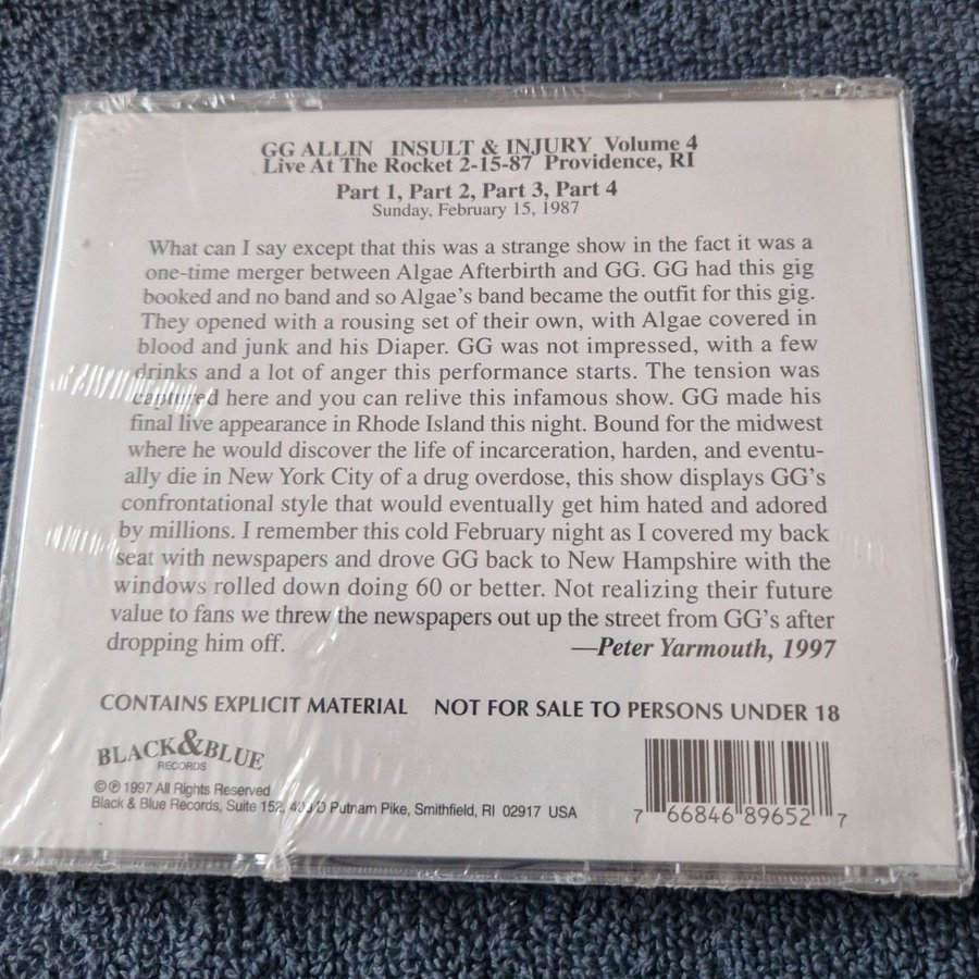 GG Allin - Insult & Injury Volume 4 - S/S - CD | Köp på Tradera (711705012)