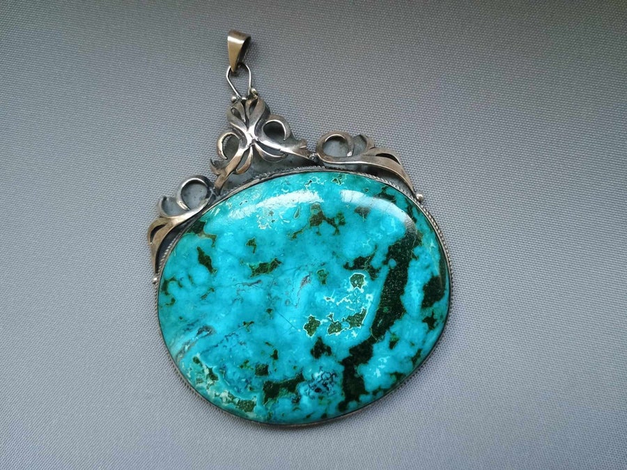 Silver Hänge med cabochon naturligt Chrysocolla.. | Köp på Tradera ...