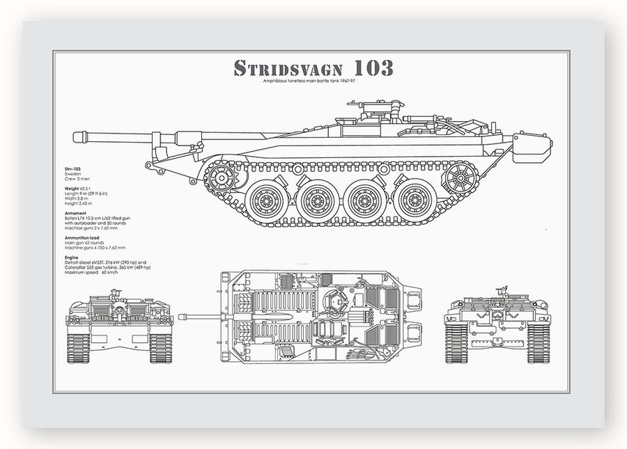 Stridsvagn-S| Strv-103 | Ritning A2 | Blueprint | Köp på Tradera ...