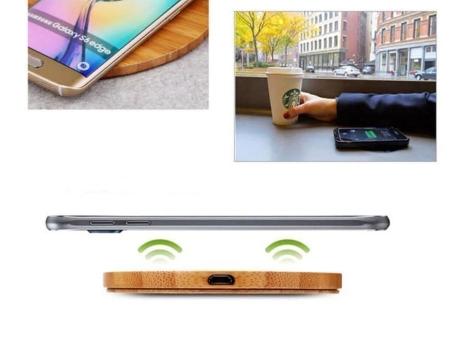 Trådlös laddare i bambu 15W – Qi, Micro USB inkl. | Köp på Tradera ...
