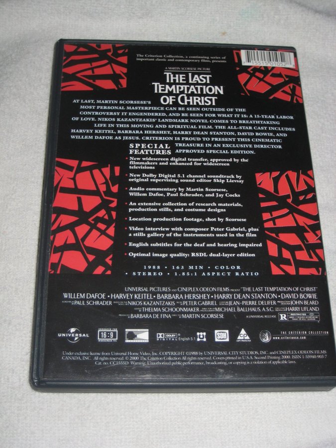 THE LAST TEMPTATION OF CHRIST (CRITERION) | Köp på Tradera (710503979)