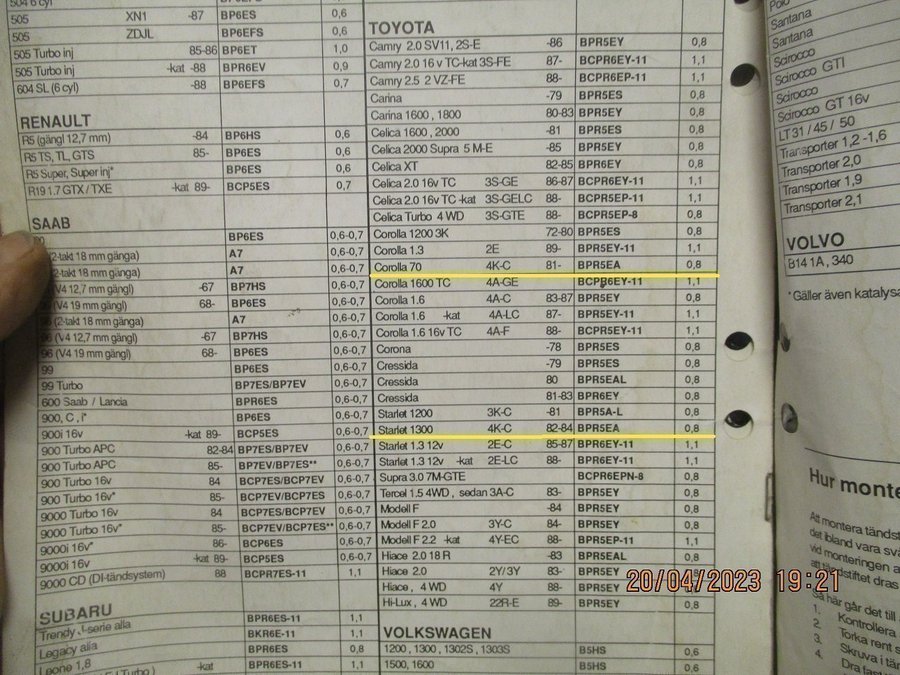 4 st Tändstift NGK BPR5EA Toyota Corolla, Starl.. | Köp på Tradera ...