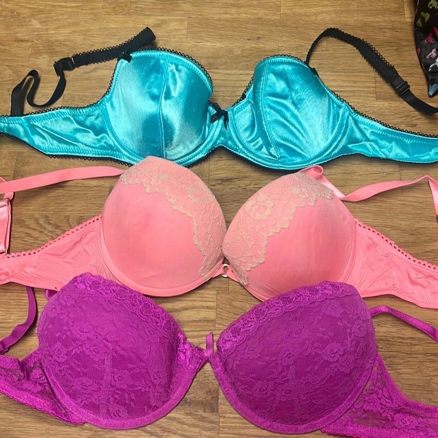 3 st Bh:ar med bygel - Turkos, Rosa & Lila 80 B | Köp på Tradera ...