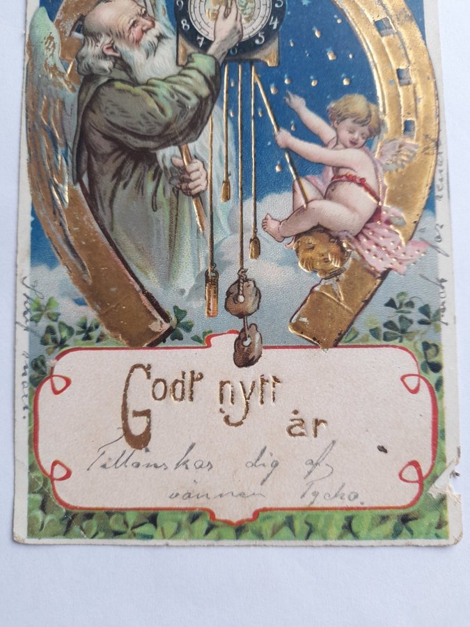 Gott nytt år Äldre nyårskort Kerub Ängel relief.. | Köp på Tradera ...