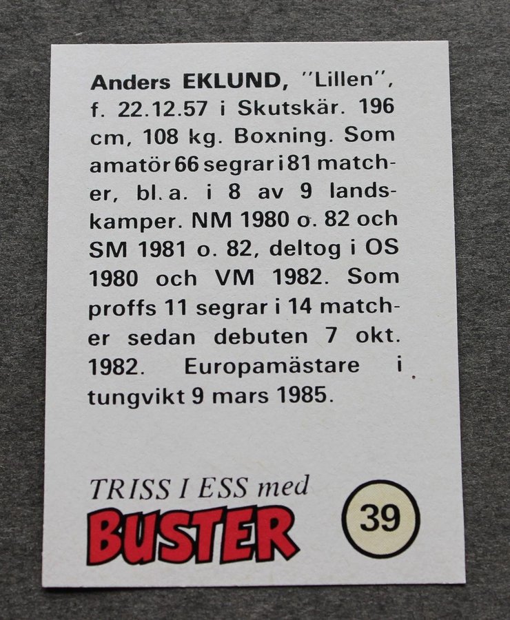 BUSTER 1985-86 - Triss I ESS - # 39 ANDERS "Lillen" EKLUND - Boxning