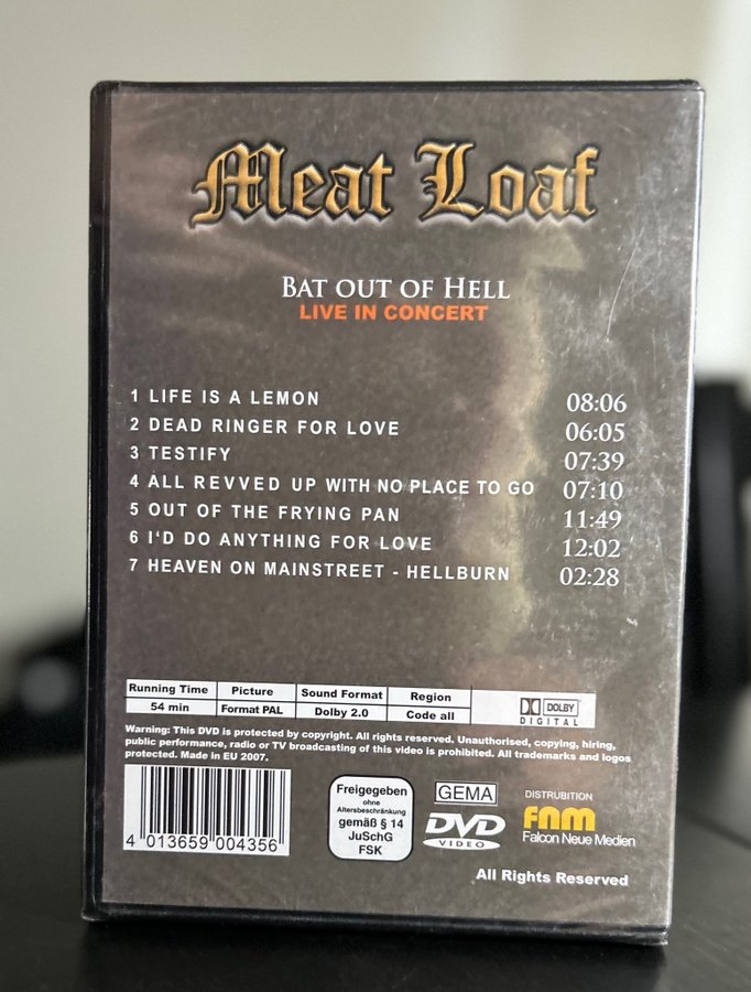 Meat Loaf - Bat Out Of Hell - Live In Concert -.. | Köp på Tradera (691809549)