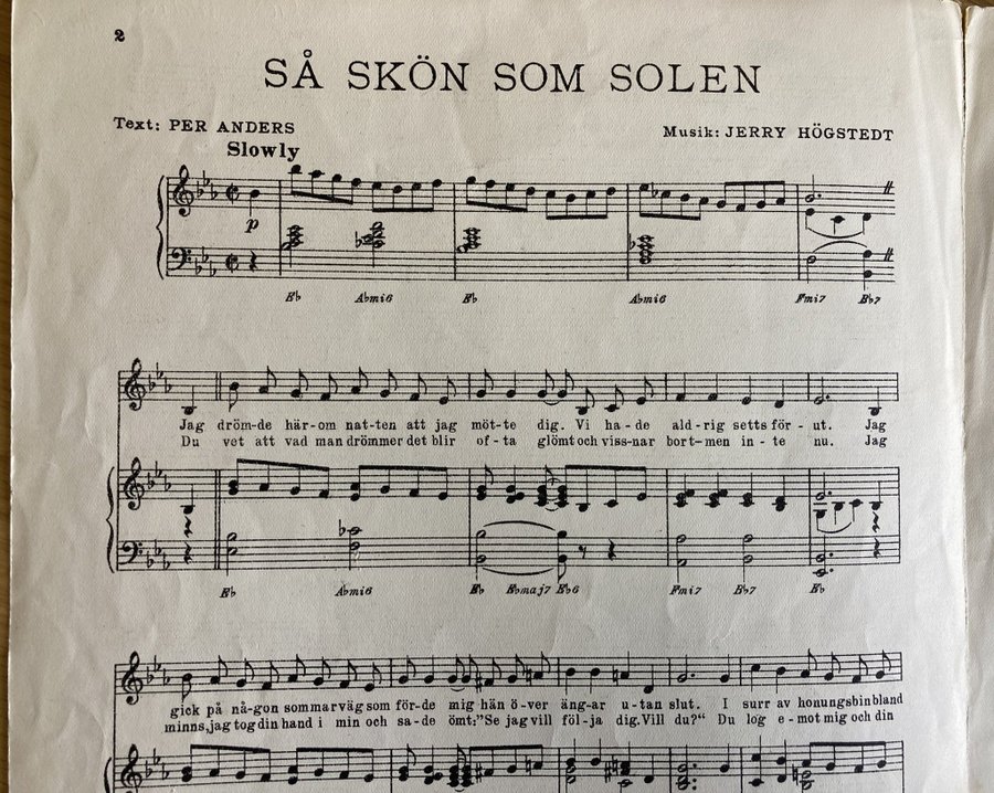 Pianonoter: "Så Skön Som Solen" - Per Anders, J.. | Köp på Tradera (691817307)