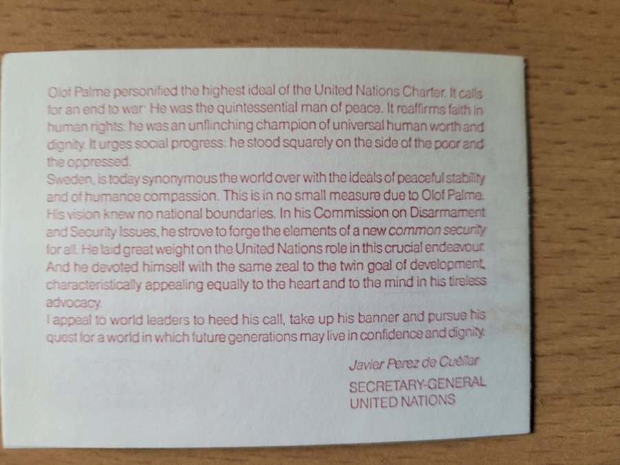olof palme 1986 , frimärkshäfte , sverige , nom.. | Köp på Tradera ...