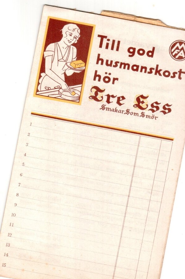Oskrivna notor inköpslista TRE ESS Margarin Mar.. | Köp på Tradera ...