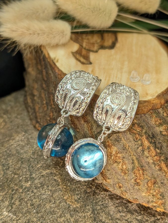 Örhängen studs silver stor blå sten etno elegan.. | Köp på Tradera ...