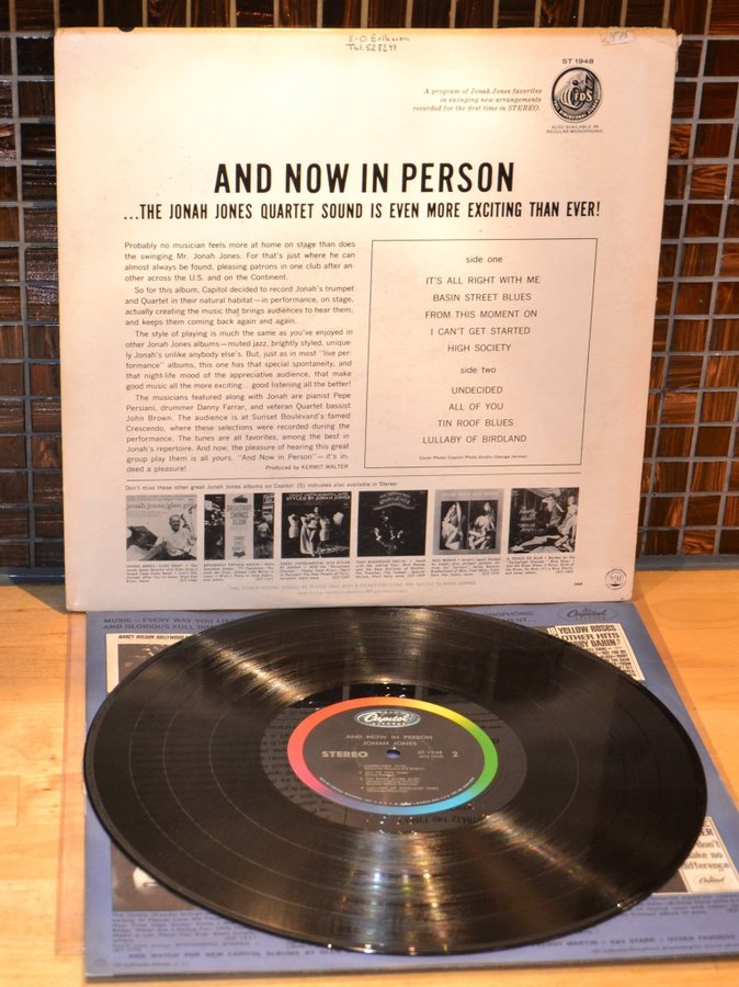 JONAH JONES QUARTET- AND NOW IN PERSON - LP jaz.. | Köp på Tradera ...