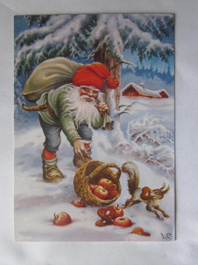 Lars Carlsson - Tomte med äppelkorg | Köp på Tradera (572322325)