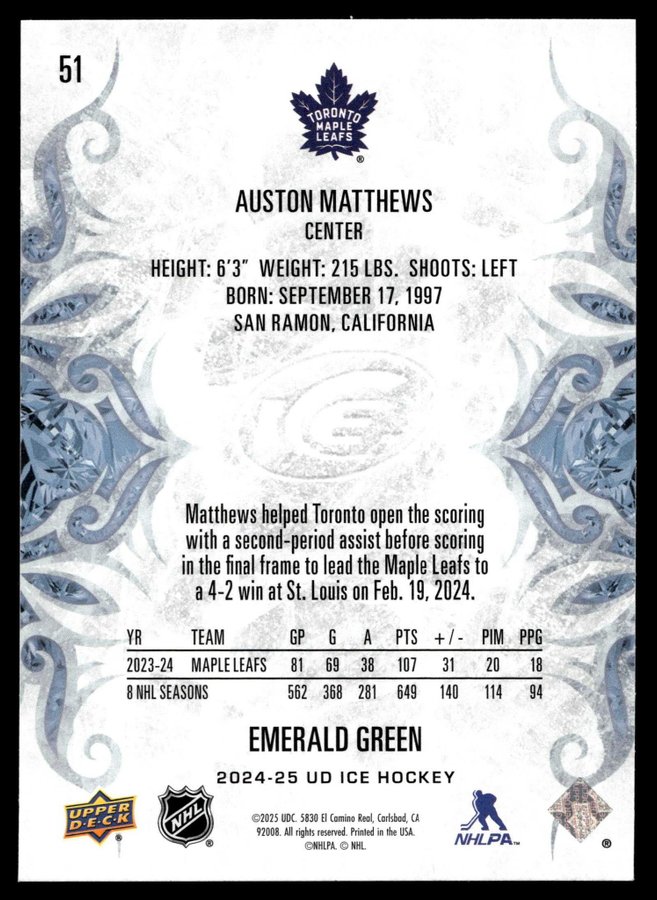 Auston Matthews - 2024-.. | Köp från infinitelivescards på Tradera ...