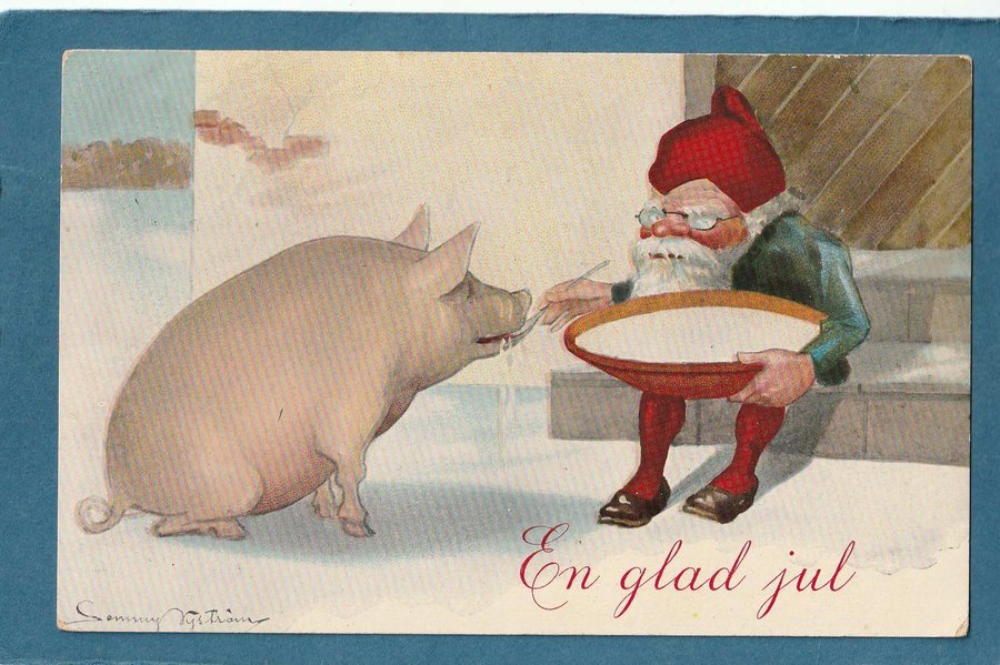Semmy Nyström 1910. Tomte matar gri.. | Köp från inghan på Tradera ...