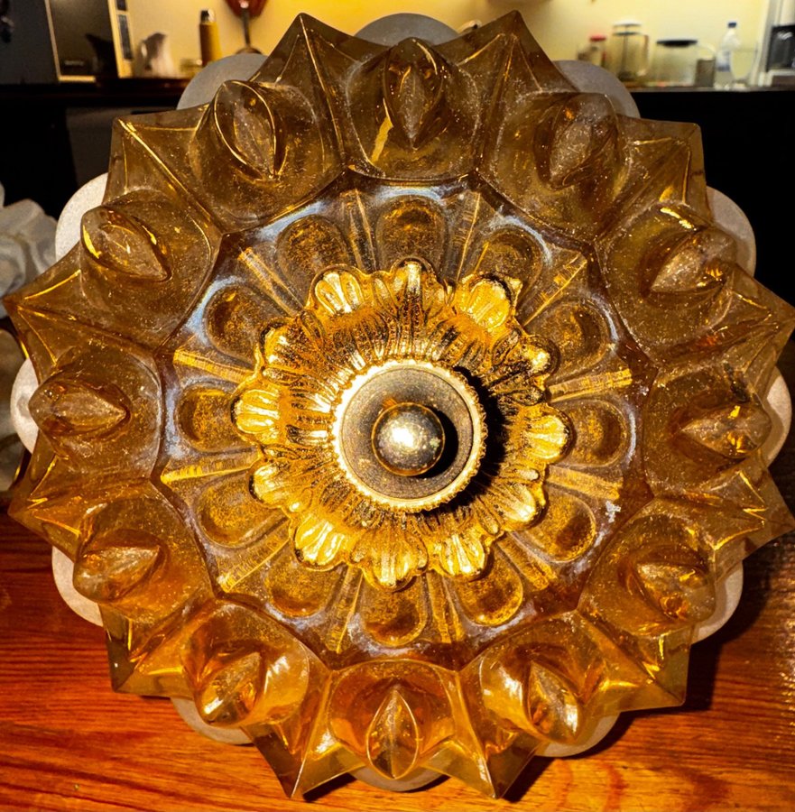 Vintage Taklampa i glas och metall | Köp på Tradera (705119706)