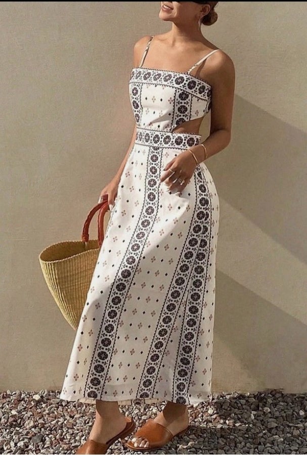 Zara Summer Linen Blend Midi Dress with Cut Out.. | Köp på Tradera ...