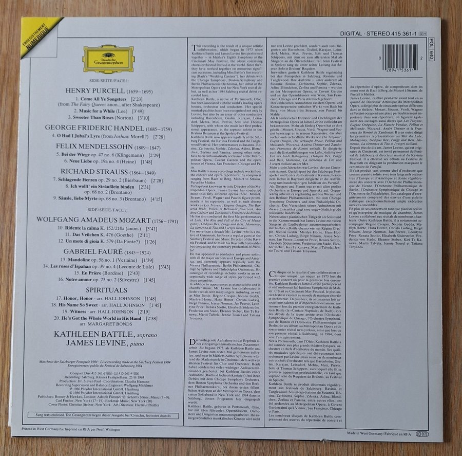 Kathleen Battle, James Levine - Salzburg Recita.. | Köp på Tradera (700111976)