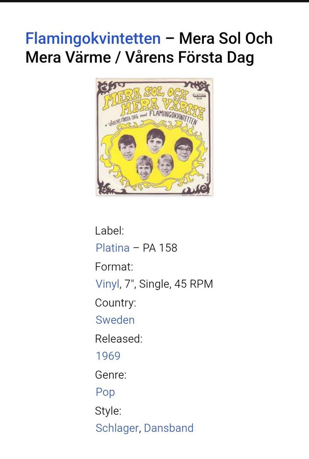 Flamingokvintetten - Mera Sol Och Mera Värme/Vå.. | Köp på Tradera ...