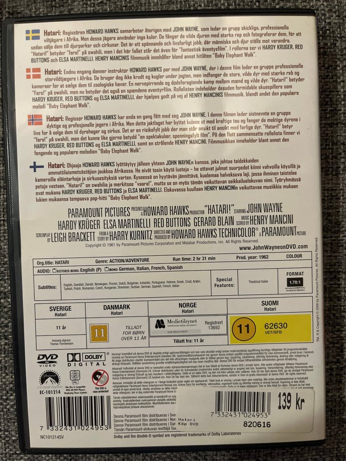 DVD - Hatari! - The John Wayne Collection - sve.. | Köp på Tradera ...