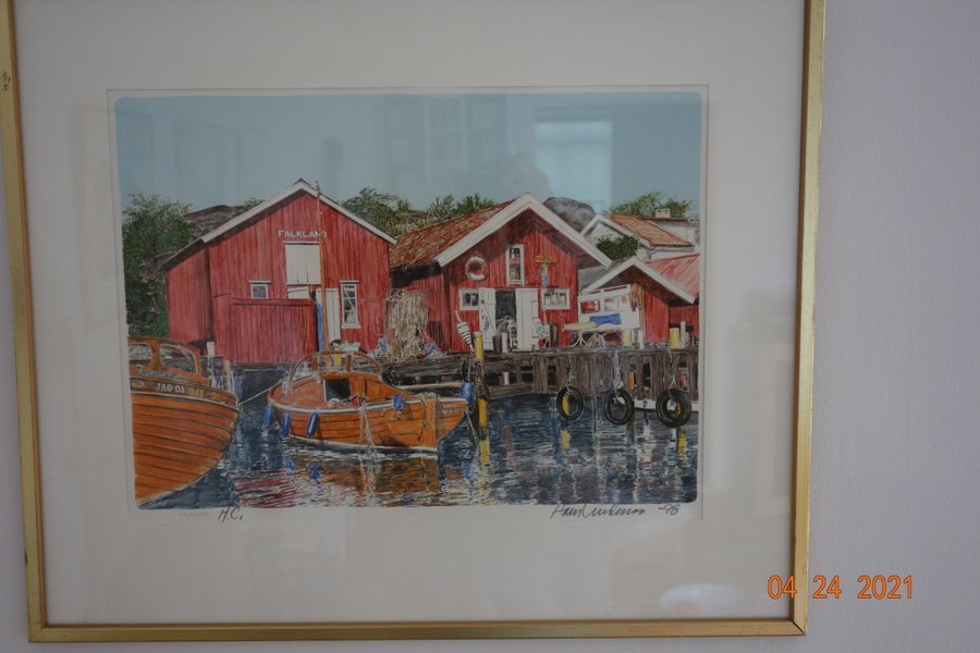 Litografi Hans Konnman Västkustmotiv Bohusjulle.. | Köp på Tradera ...