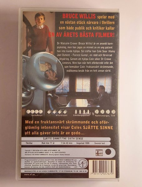 Sjätte sinnet VHS. Thriller från 1999 med Bruce.. | Köp på Tradera ...