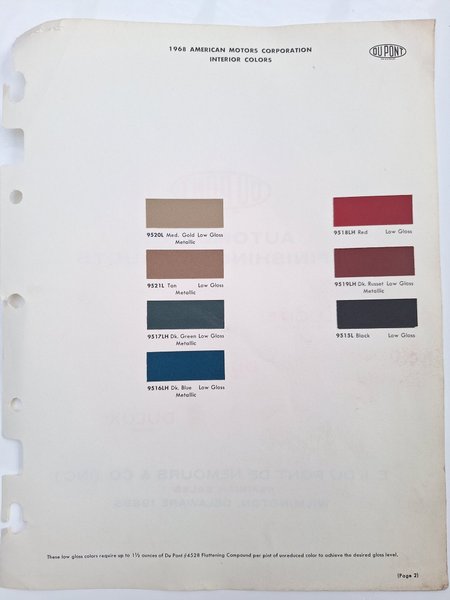 Vintage DuPont Färgkarta 1968 AMC Rambler Ameri.. | Köp på Tradera ...
