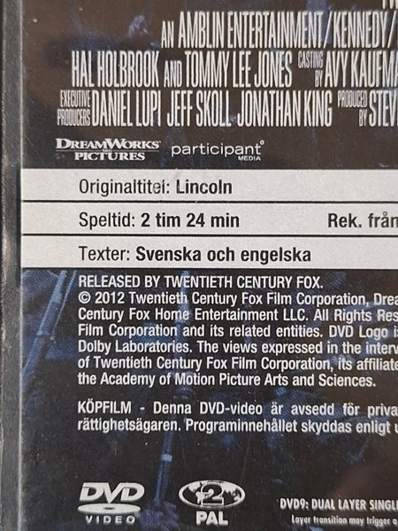 Lincoln DVD Daniel Day-Lewis Sally Field James .. | Köp på Tradera ...