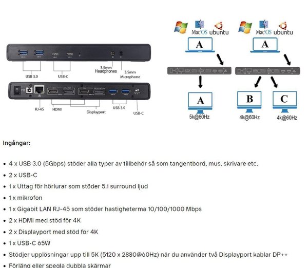 PROKORD USB-C Dual 4K Docking Station + 1 cable.. | Köp på Tradera ...