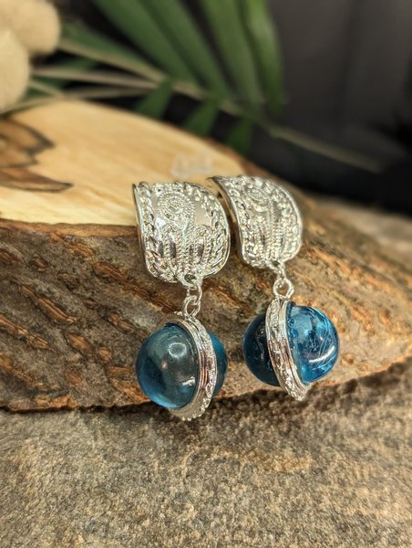 Örhängen studs silver stor blå sten etno elegan.. | Köp på Tradera ...